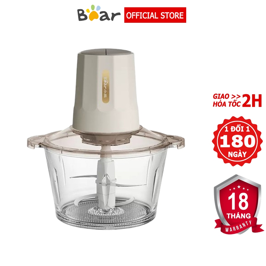 Máy xay thịt xay thực phẩm Bear, cối thủy tinh/inox 304 2L, dao 4 lưỡi thép không gỉ – BH 6-18 ...