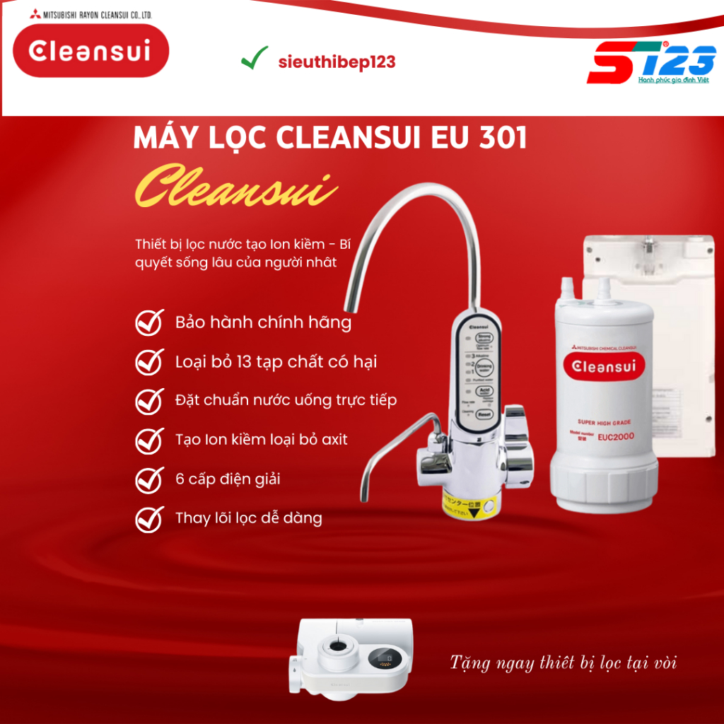 Máy Lọc Nước Mitsubishi Cleansui EU301 Tạo Ion Kiềm ( Hàng Chính Hãng ) | Shopee Việt Nam