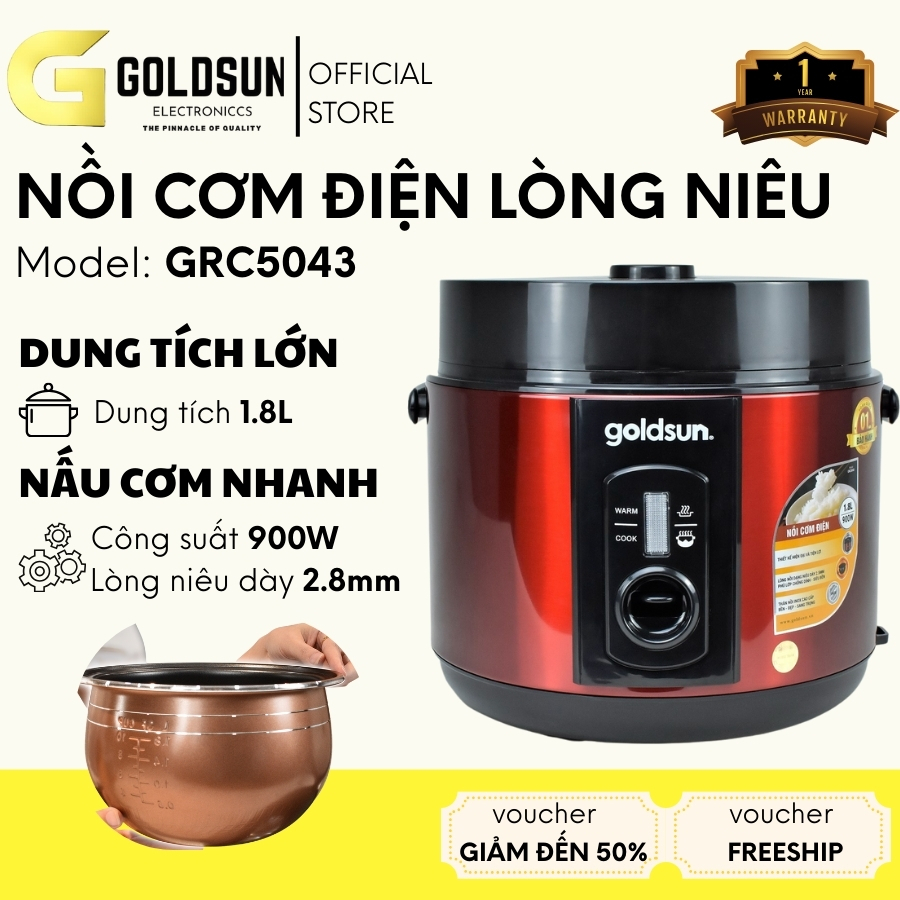 Nồi cơm điện Goldsun GRC5043 lòng niêu phủ chống dính cao cấp dung tích 1.8l | Shopee Việt Nam