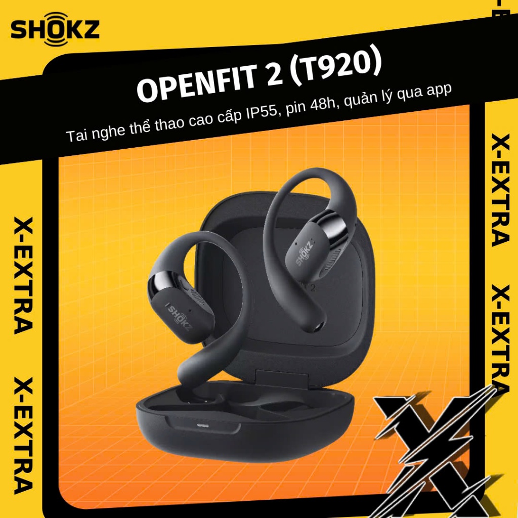 Tai nghe thể thao cao cấp Shokz OpenFit 2 (T920) Open-Ear, IP55, Pin 48h, quản lý qua App ...