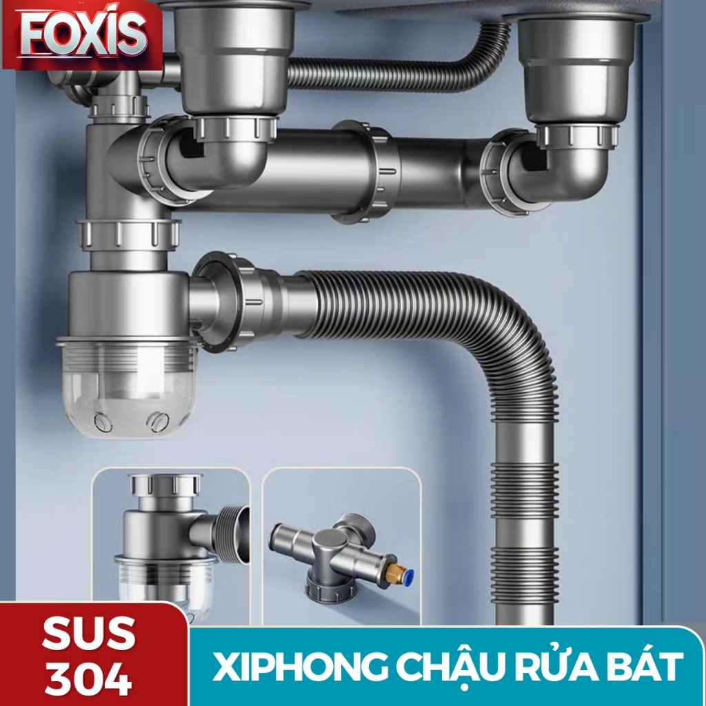 Bộ Xiphong Thoát Nước Chậu Rửa Chén Bát Inox 2 Ngăn, Thoát Nước Nhanh ...