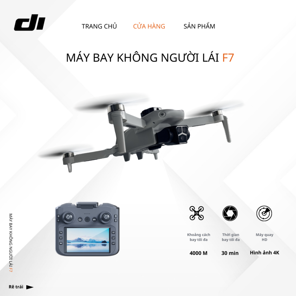 Tay cầm Flycam F7 RC, Camera 4K UHD, Mini Drone GPS 5.G, Pin Plycam ...