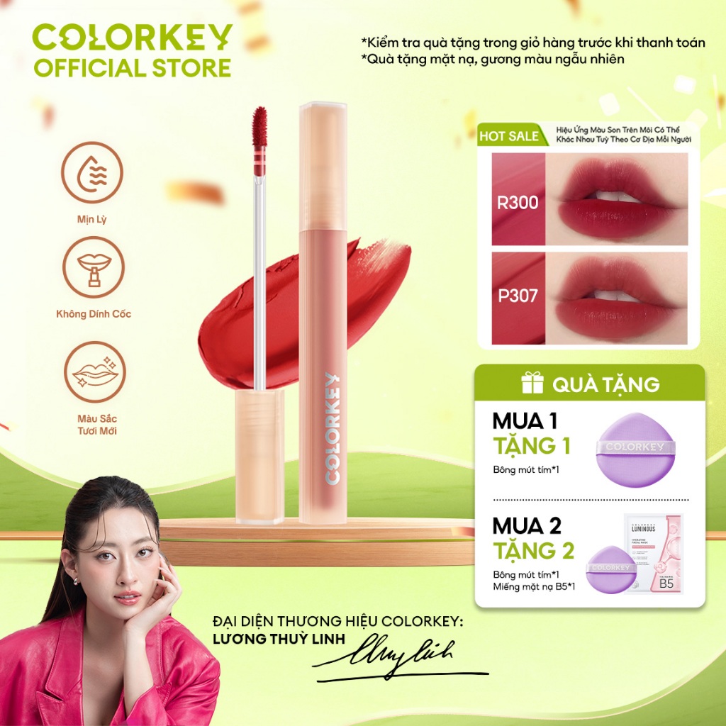 Son COLORKEY Watery Tint Bền Màu Lâu Trôi, Không Dính Cốc, Siêu Mịn Môi ...
