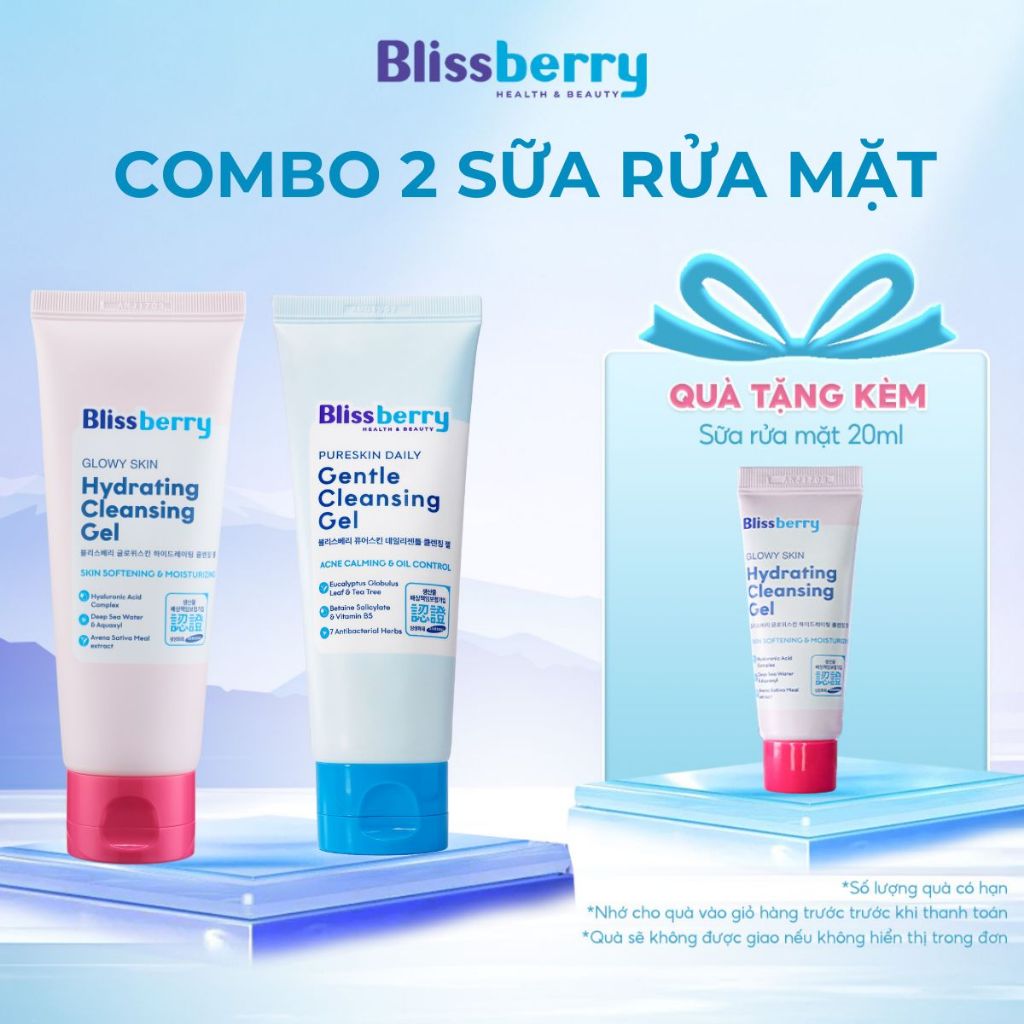 Combo Sữa rửa mặt Blissberry Daily Gentle Cleansing Gel & Glowy Skin ...