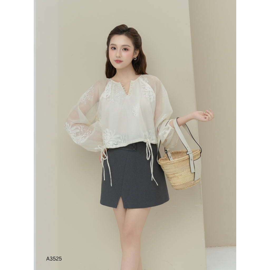 Set thiết kế Daisy Áo tơ thêu cổ tròn rút eo, Chân váy A xẻ tà vạt bên mã A3525,CV3491 | Shopee ...