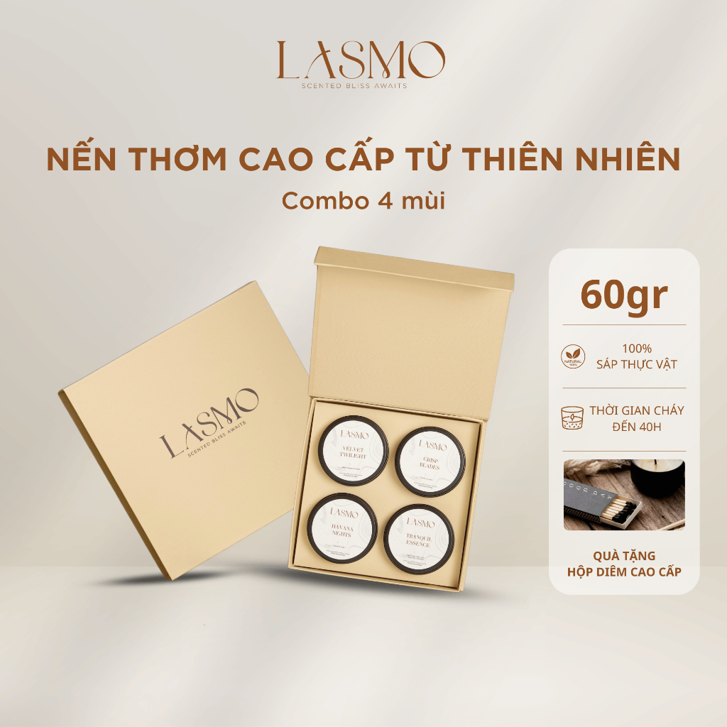 Combo 4 Hũ Nến Thơm Lasmo 60gr - Hương Thơm Thư Giãn (Có Kèm Quà Tặng ...