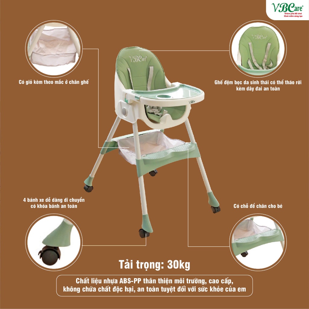 Ghế ăn dặm cho trẻ em gấp gọn, có đệm ngồi, giỏ vải đựng đồ VBC-YY5-3 ...