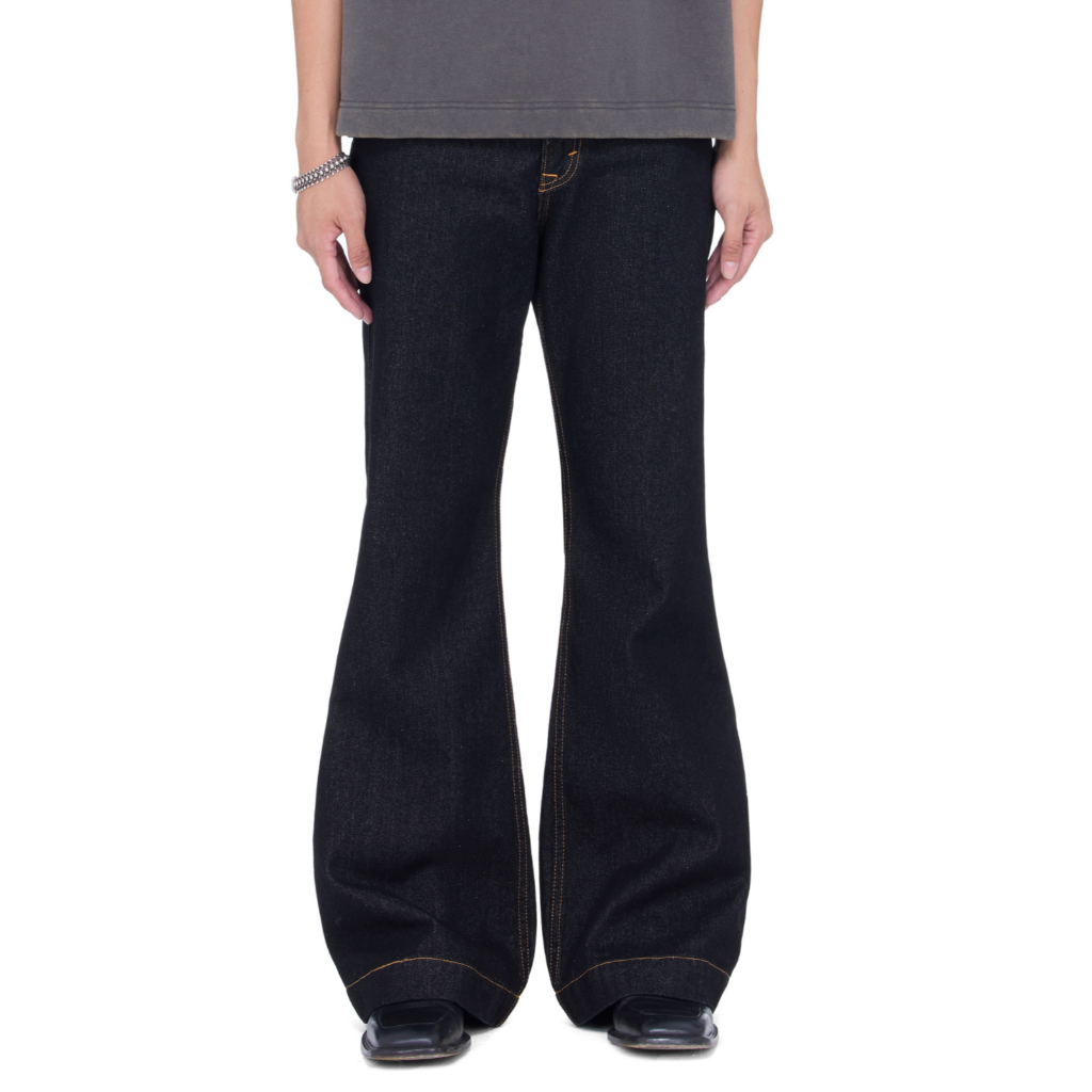 Quần jeans dài ống loe chỉ nổi unisex - BEUTER Grey Flare Raw Denim Jeans | Shopee Việt Nam