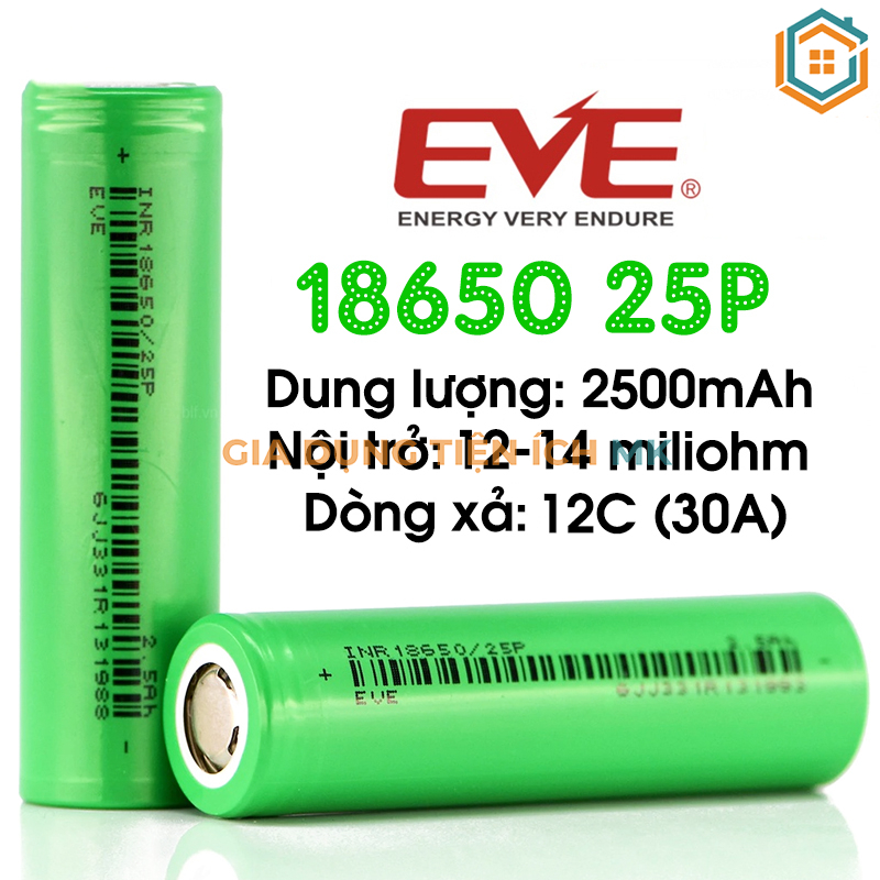 Cell 18650 EVE 25P 3.7V dung lượng 2500mah 12C - Xả 30A | Shopee Việt Nam