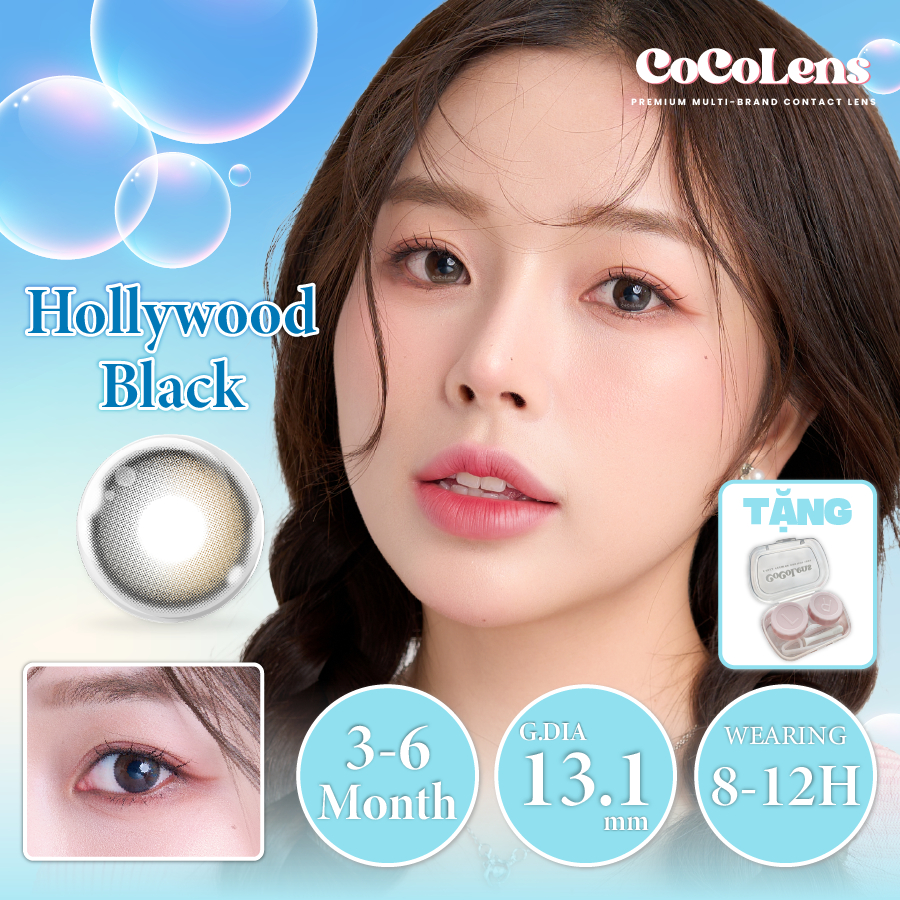 (Chính Hãng) Kính Áp Tròng Hàn Quốc Màu Đen Tự Nhiên COCOVIEW HOLLYWOOD BLACK Độ Cận 0.00 - 8.00 ...