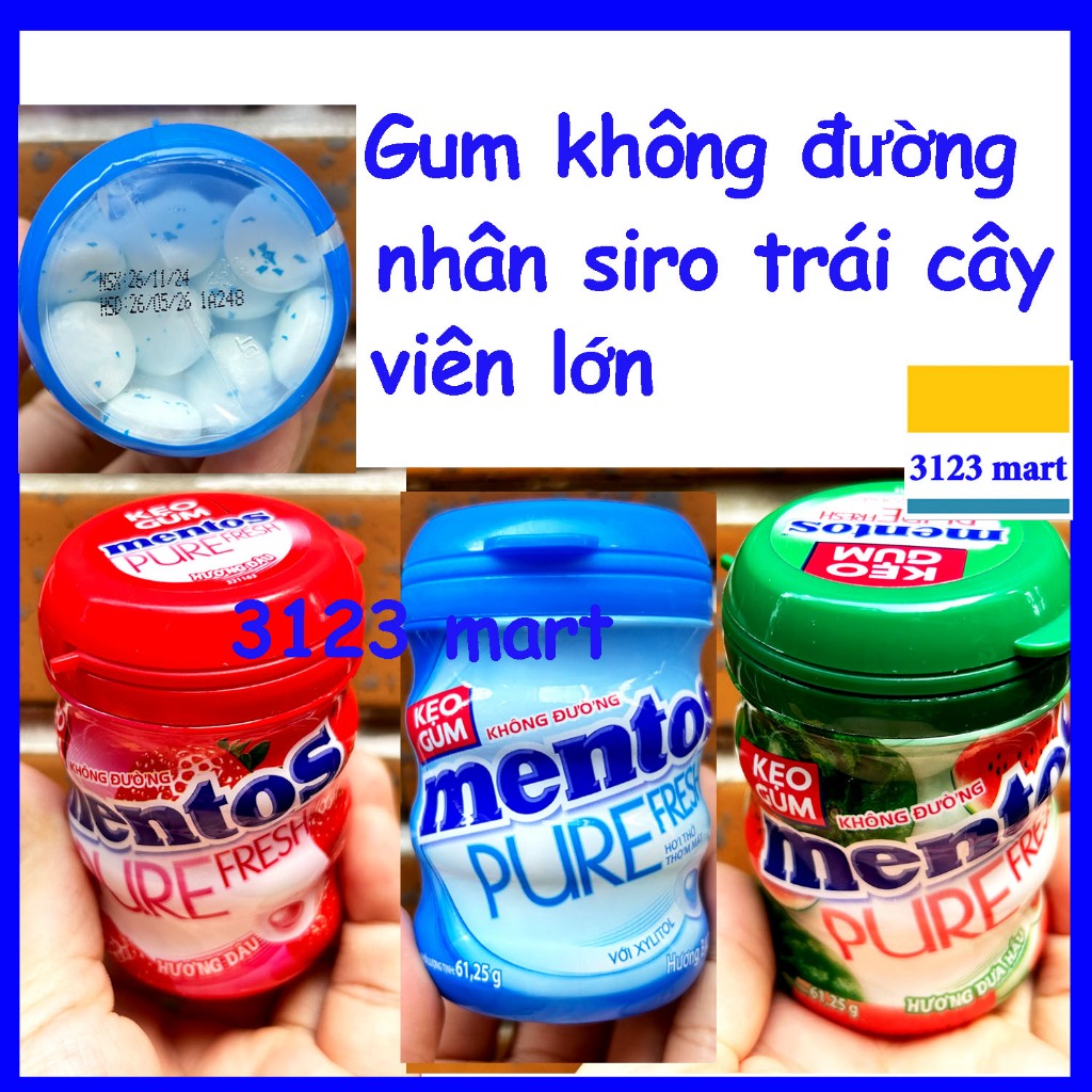 MỚI! (hsd 05->09/2026) Lẻ 1 hũ gum MENTOS không đường vị dưa hấu/ dâu ...