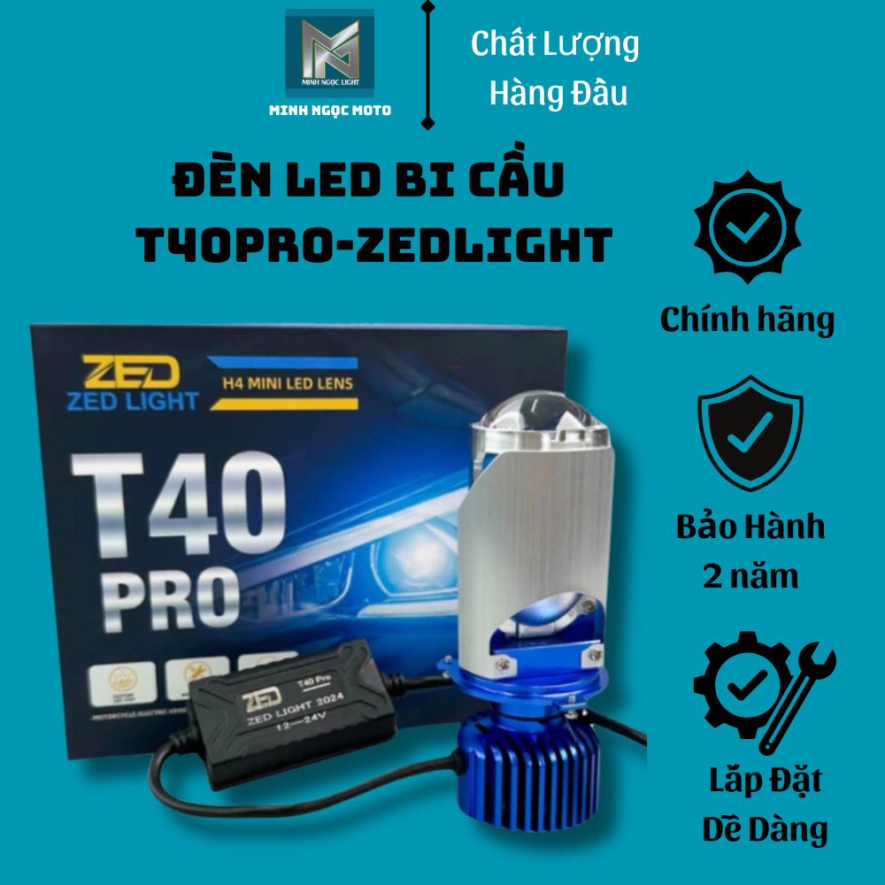 Đèn LED PHA Bi cầu T40 Pro bản Inverter Công Suất 45-55w Chân H4 Gắn ...