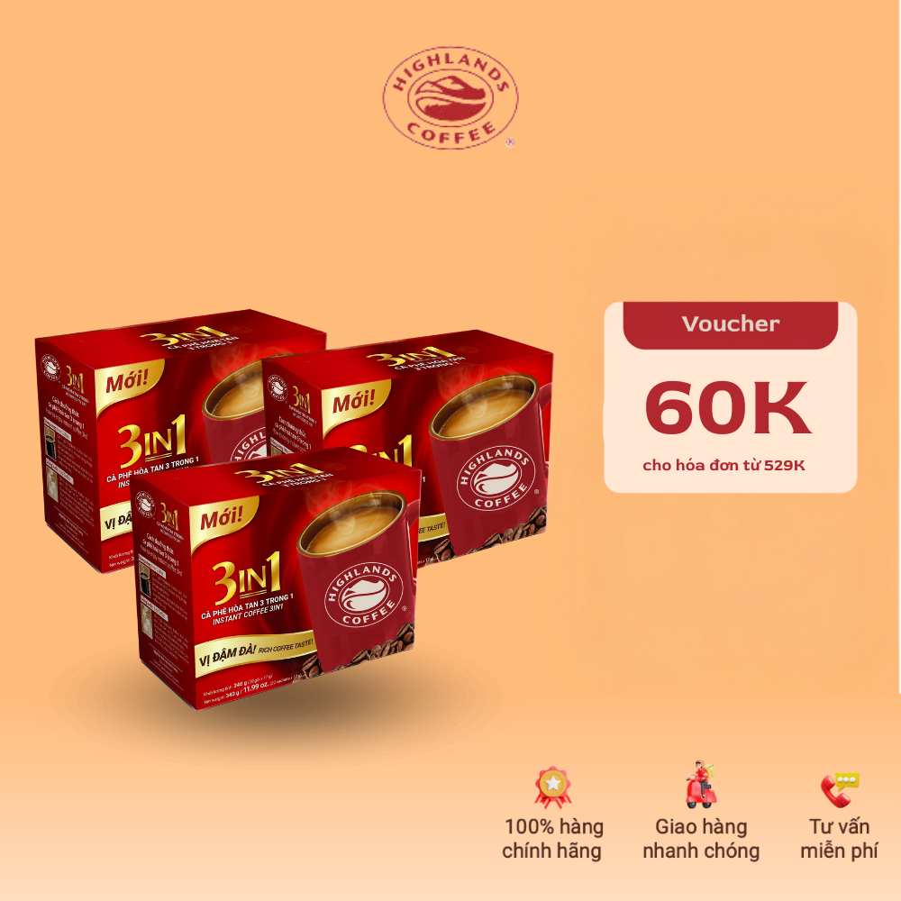 COMBO 3 HỘP CÀ PHÊ HOÀ TAN 3IN1 HIGHLANDS COFFEE - (20 gói x 3 ...