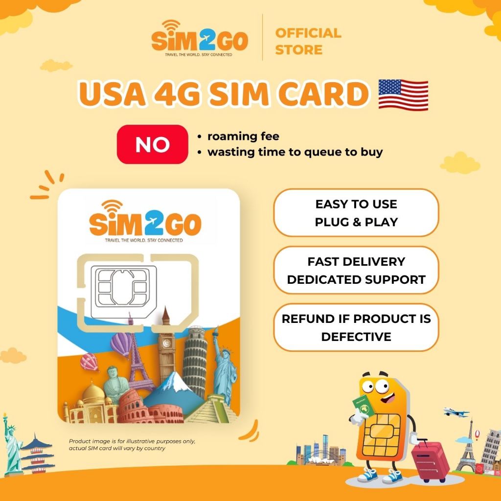 4G SIM card for USA - Multi plans (10 - 30 days) - Voice call - Free SIM ejector - SIM2GO ...