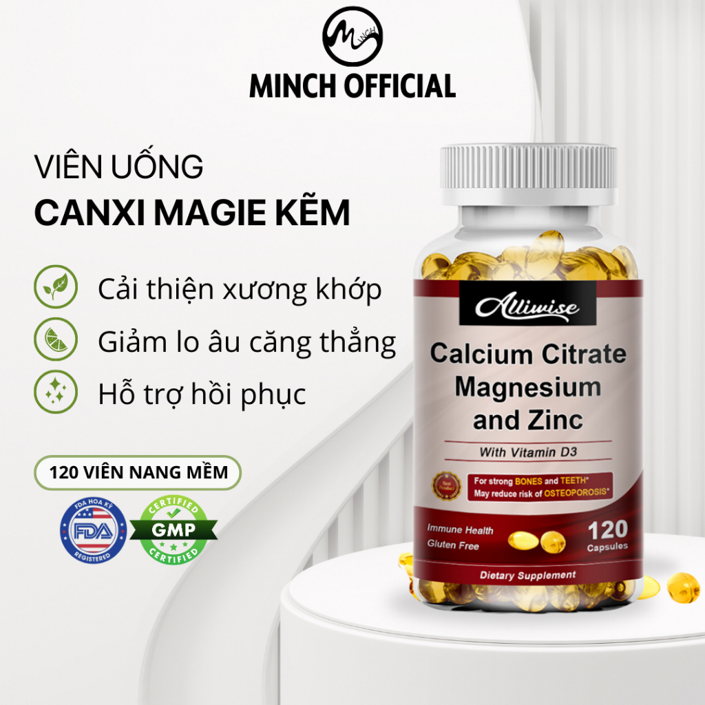 Viên uống Canxi Magie Kẽm Vitamin D3 Calcium Magnesium Zinc Alliwise ...