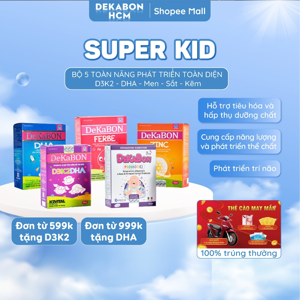 SUPER KID - Men vi sinh Probiotici, DHA, D3k2, Kẽm, Fe - Bộ 5 Dekabon ...