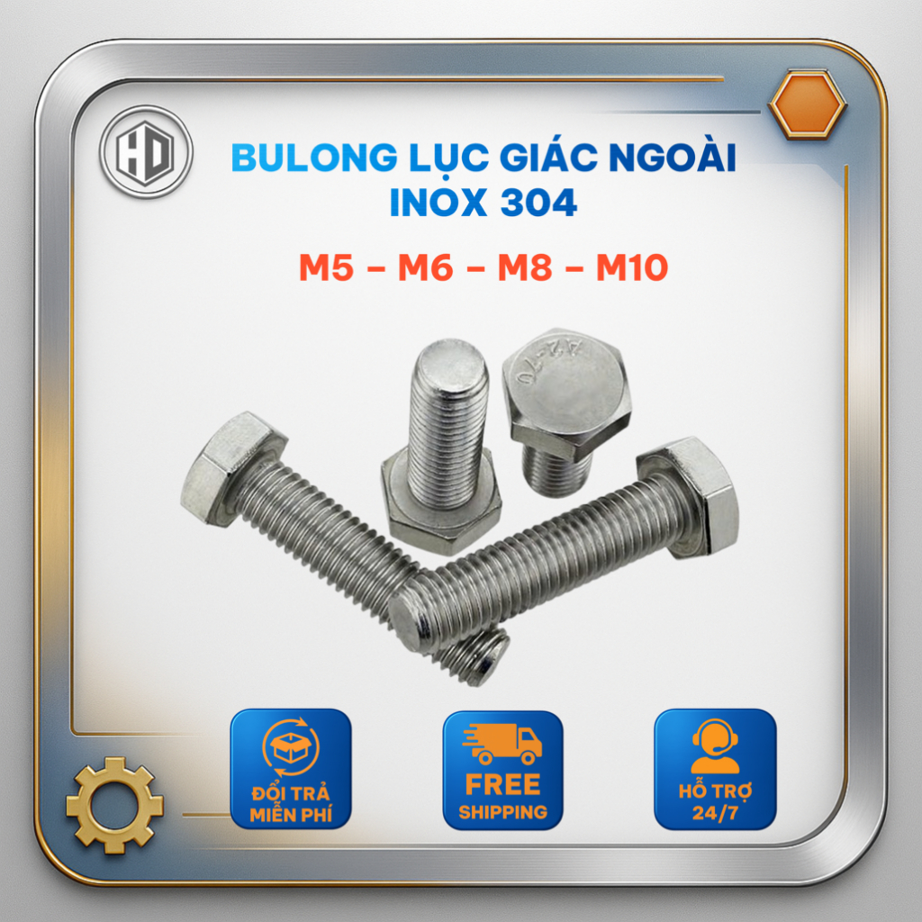 Bulong lục giác ngoài INOX 304 M5 M6 M8 M10. Ốc INOX lục giác ngoài ...