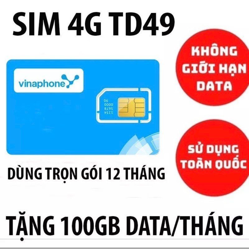 { SÀI 1 NĂM } Sim 4G Vinaphone 12TH TD49 Miễn Phí 100GB Vào Mạng Dùng Thả Ga Phủ Sóng Toàn Quốc ...