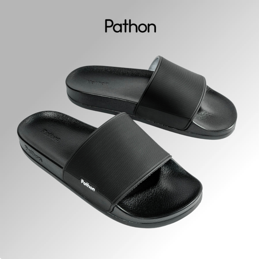 (Đế nhám) Dép nam nữ quai ngang slipper Pathon quai PVC và đế PU đen ...