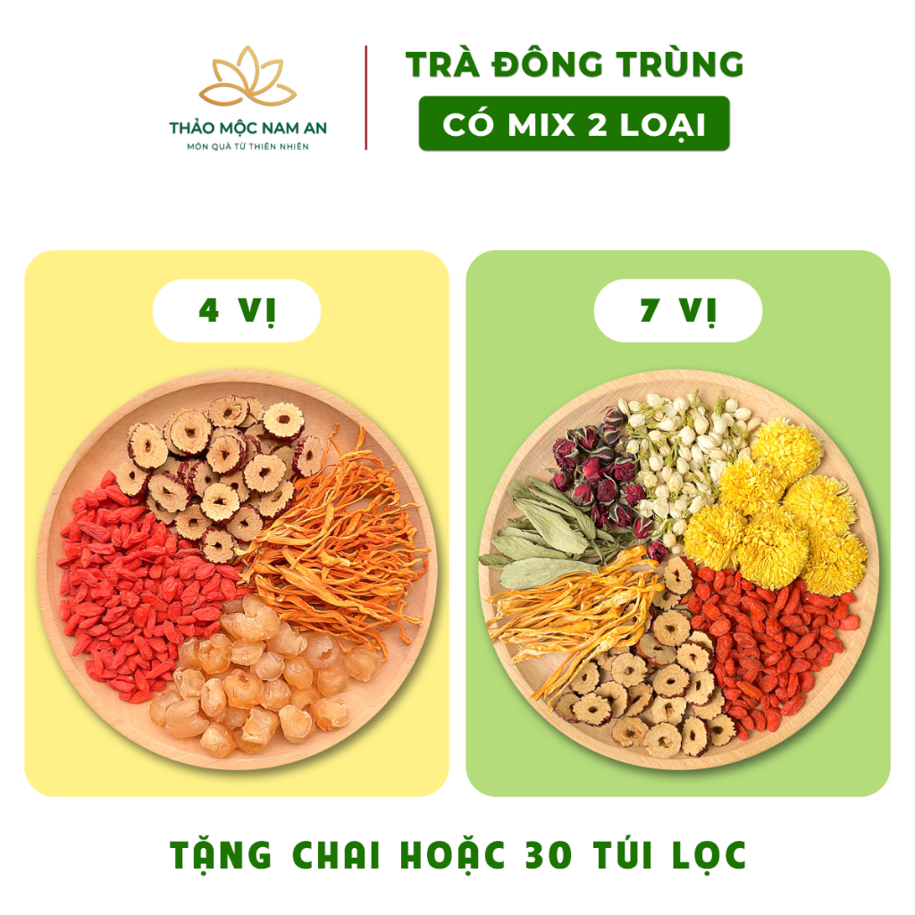 Trà Đông Trùng 4 Vị, Đông Trùng 7 Vị CÓ MIX 2 LOẠI (Hộp 30 Gói) Đẹp Da ...