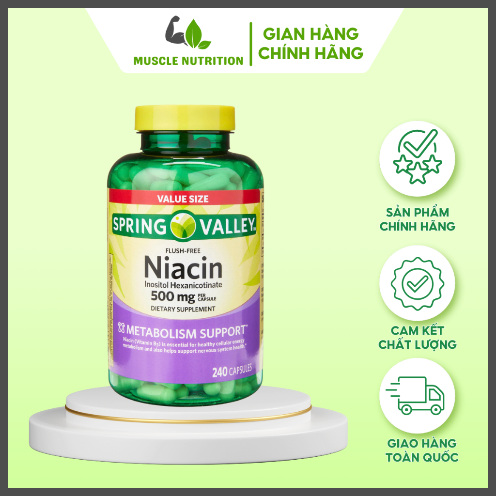 Viên uống bổ sung Niacin Vitamin B3 500mg Spring Valley Cân Bằng ...