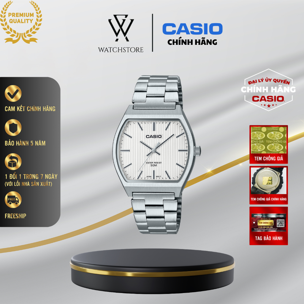 Đồng Hồ Nam Casio MTP-B140D-7AVDF Màu Trắng Mặt Kính Khoáng 35.5mm Chống Nước Dây Kim Loại Chính ...