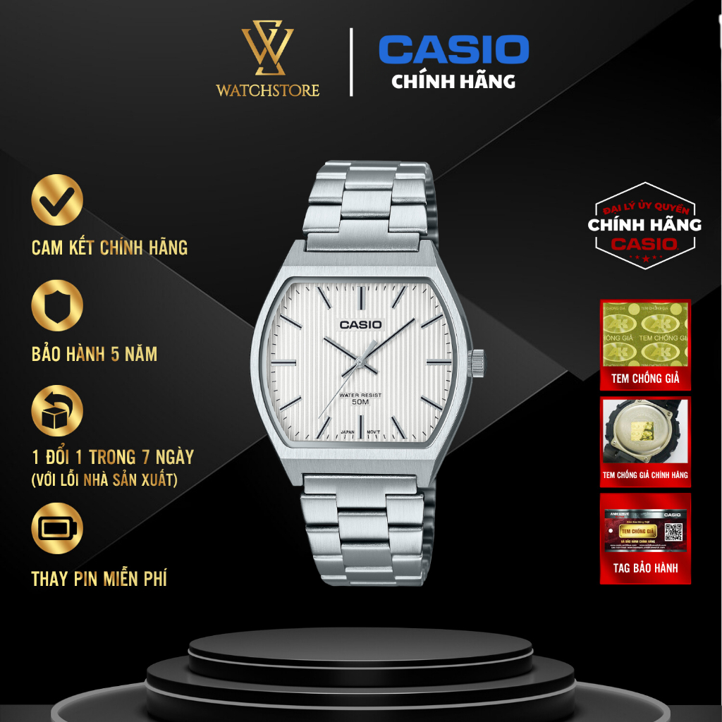 Đồng Hồ Nam Casio MTP-B140D-7AVDF Màu Trắng Mặt Kính Khoáng 35.5mm Chống Nước Dây Kim Loại Chính ...