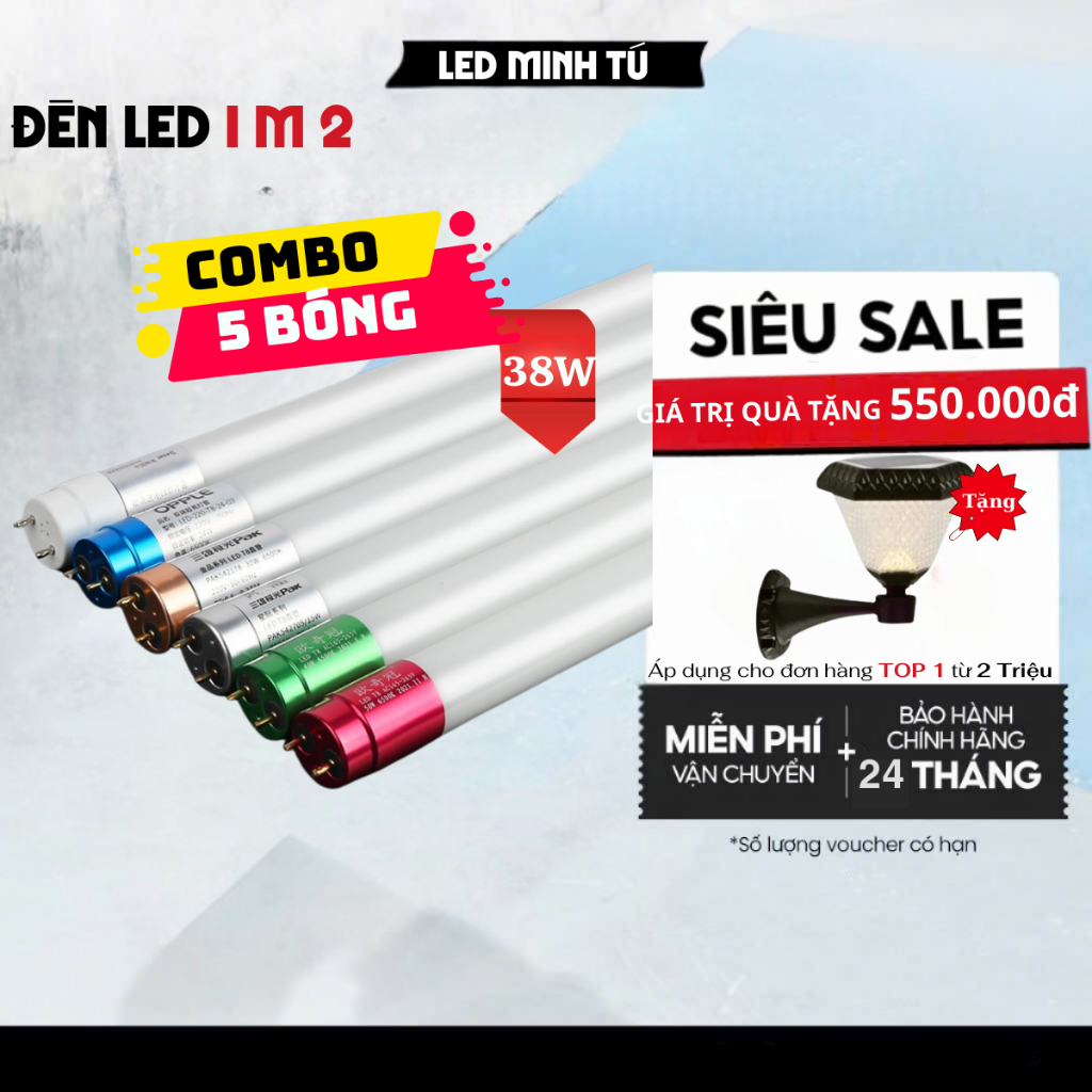 [GIAO HOẢ TỐC] ComBo 5 Bóng đèn led tuýp 1m2-0,6m công suất 12W-22W-25W-32W-38W ánh sáng trắng ...