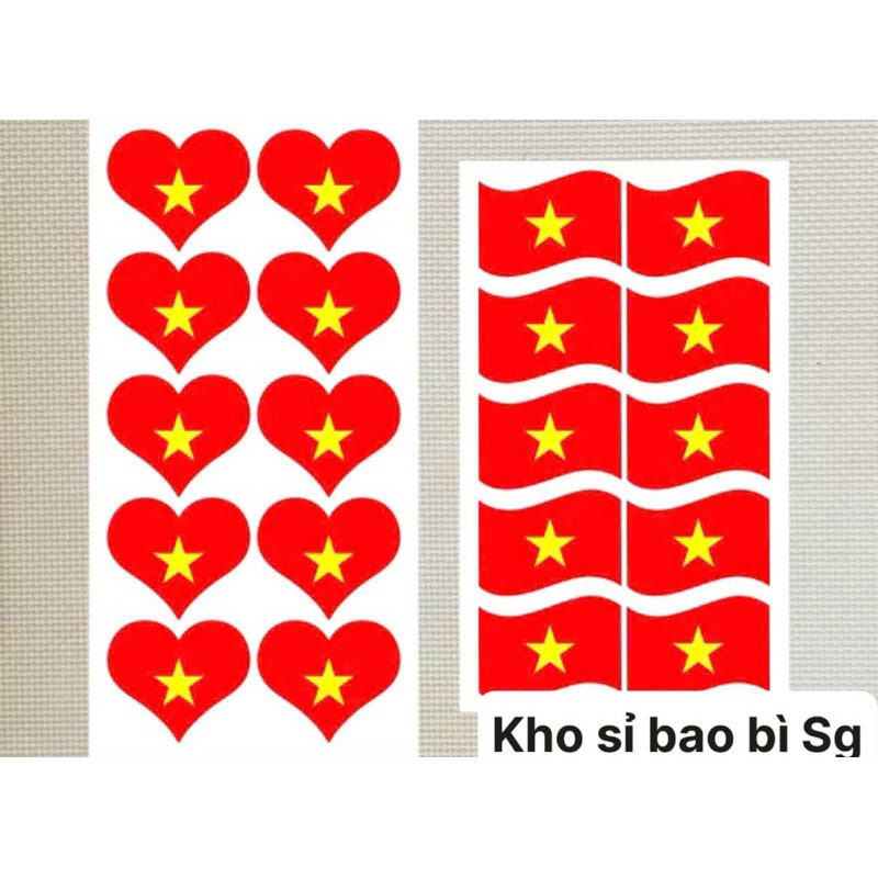 Set 10 ticker dán mặt lá cờ tổ quốc Việt Nam - trái tim Việt Nam dán cổ ...