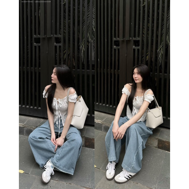 [Steezy] Áo sơ mi thô boi hoa dây nơ ngực nhún vai form ôm (không kèm quây) - S6280 | Shopee ...