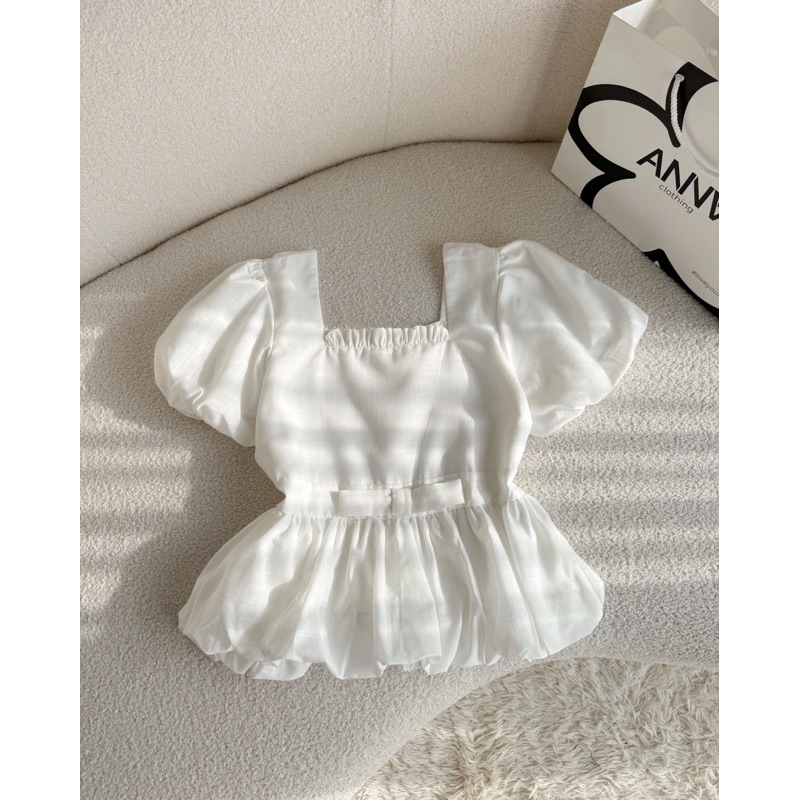Áo Kiểu Bí Trắng Đính Nơ Tay Bồng Anna - Kina Top | Shopee Việt Nam