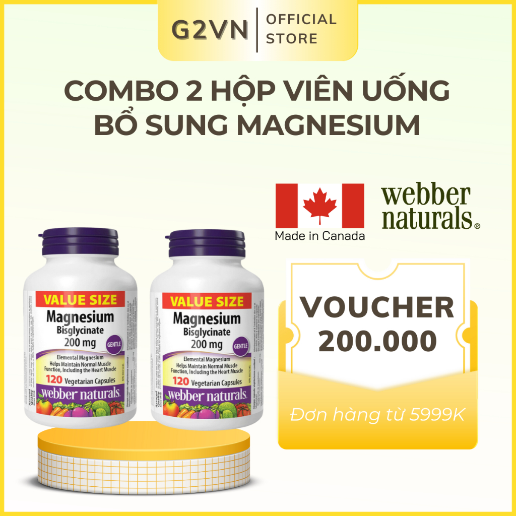 Combo 2 hộp viên uống bổ sung Magnesium Bisglycinate 200mg Webber ...