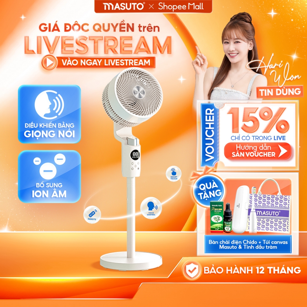 Quạt Điện Cây Masuto Thông Minh AI Điều Khiển Bằng Giọng Nói Quạt Mát ...