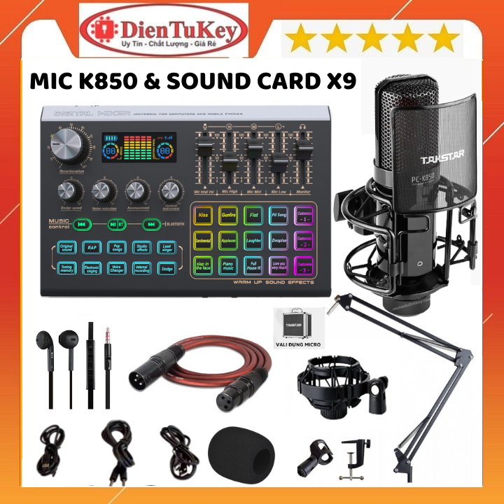 Bộ Soundcard X9, Micro TAKSTAR PC K850 kèm tai nghe chuyên Hỗ Trợ nguồn ...