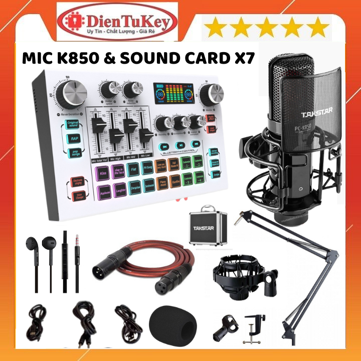 Bộ Soundcard X7, Micro TAKSTAR PC K850 kèm tai nghe chuyên Hỗ Trợ nguồn ...