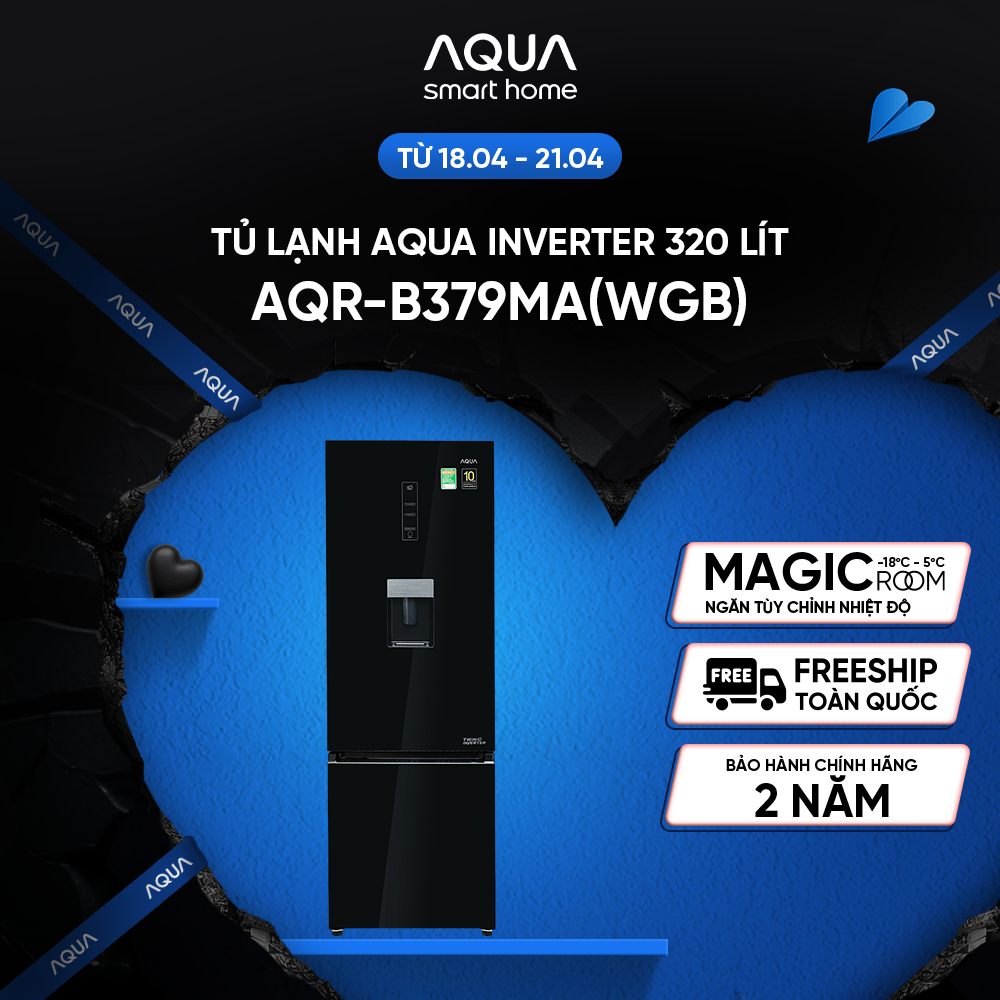 Tủ lạnh ngăn đông dưới Aqua Inverter 320 Lít AQR-B379MA(WGB) - Freeship toàn quốc | Shopee Việt Nam