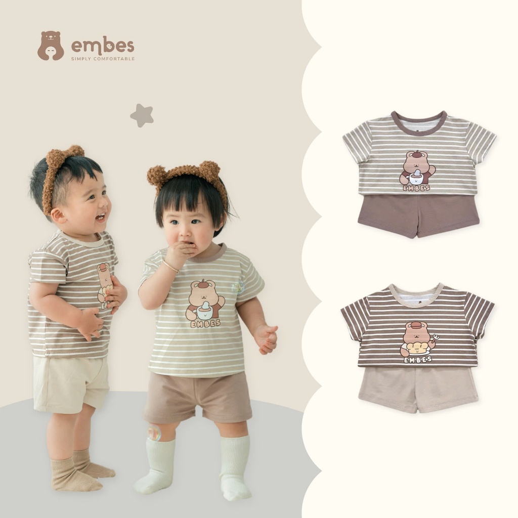 Bộ Quần Áo Cho Bé Embes, Bộ Hè Cộc Tay Kẻ Ngang Phối Màu Chất Cotton ...