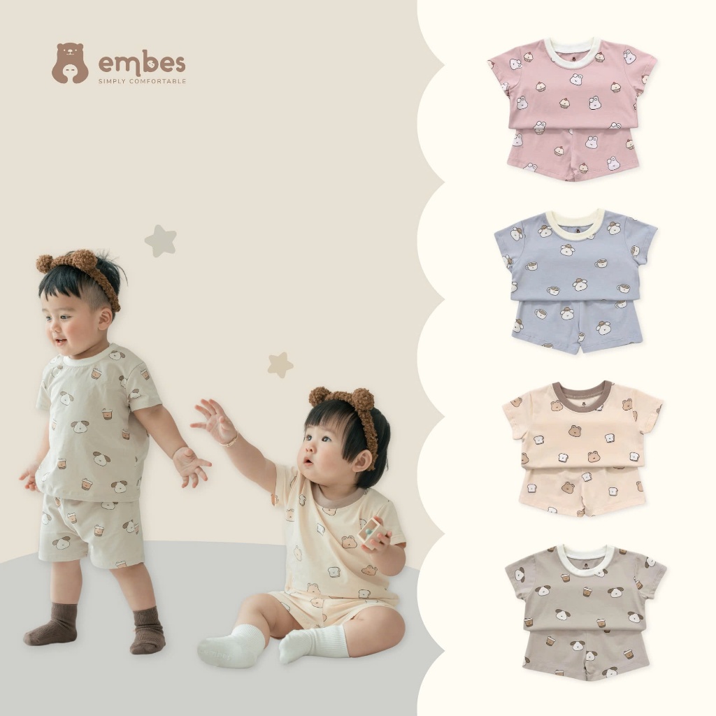 Bộ Cộc Tay Cho Bé Embes, Bộ Quần Áo Hè In Hình Chất Cotton Thoáng Mát ...