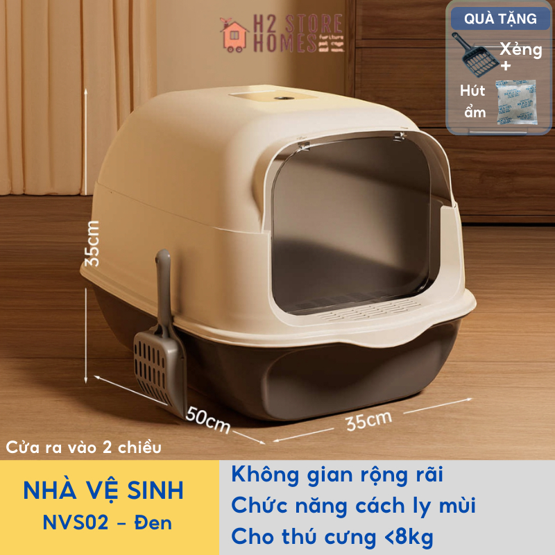 Nhà vệ sinh cho mèo NVS02 có nắp đậy chống văng cát tặng xẻng và túi ...