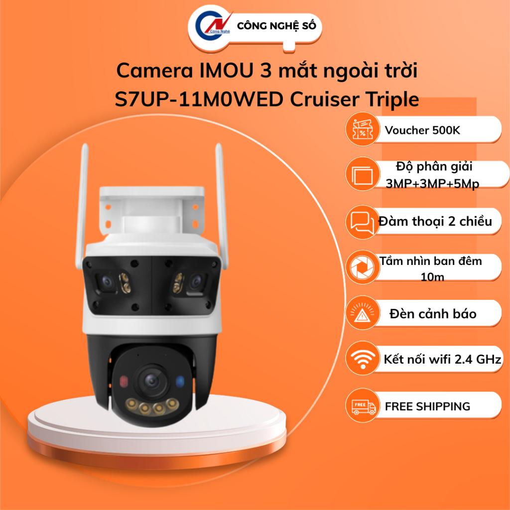 Camera IMOU 3 mắt ngoài trời S7UP-11M0WED Cruiser Triple góc nhìn rộng ...