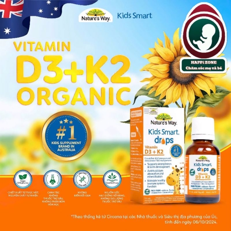 Nature's Way Kids Smart Drops Vitamin D3 + K2 - Vitamin D3K2 Organic ...