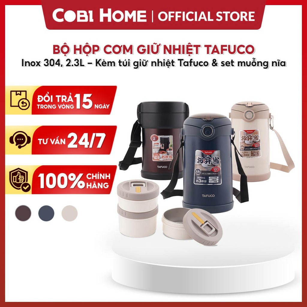 Bộ hộp cơm giữ nhiệt Tafuco - Inox 316L, 2.9L - Kèm túi giữ nhiệt ...
