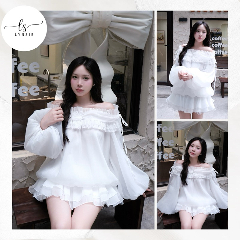 [Sandra Dress] Váy trễ vai tay bồng dáng bí xoè xinh iu (Ảnh thật by ...