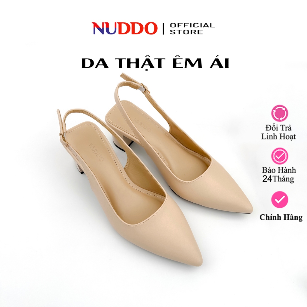 Giày Cao Gót Nữ 5cm Thời Trang Da Thật NUDDO, Guốc Nữ Mũi Nhọn Hở Gót ...