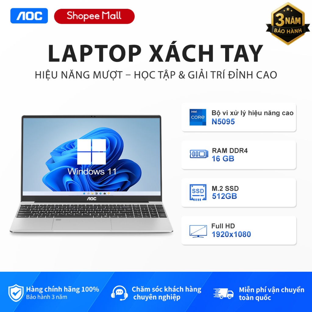 Laptop AOC NoteBook giá rẻ 15.6 inch, Intel N5095, Ram 16GB, SSD 512GB ...