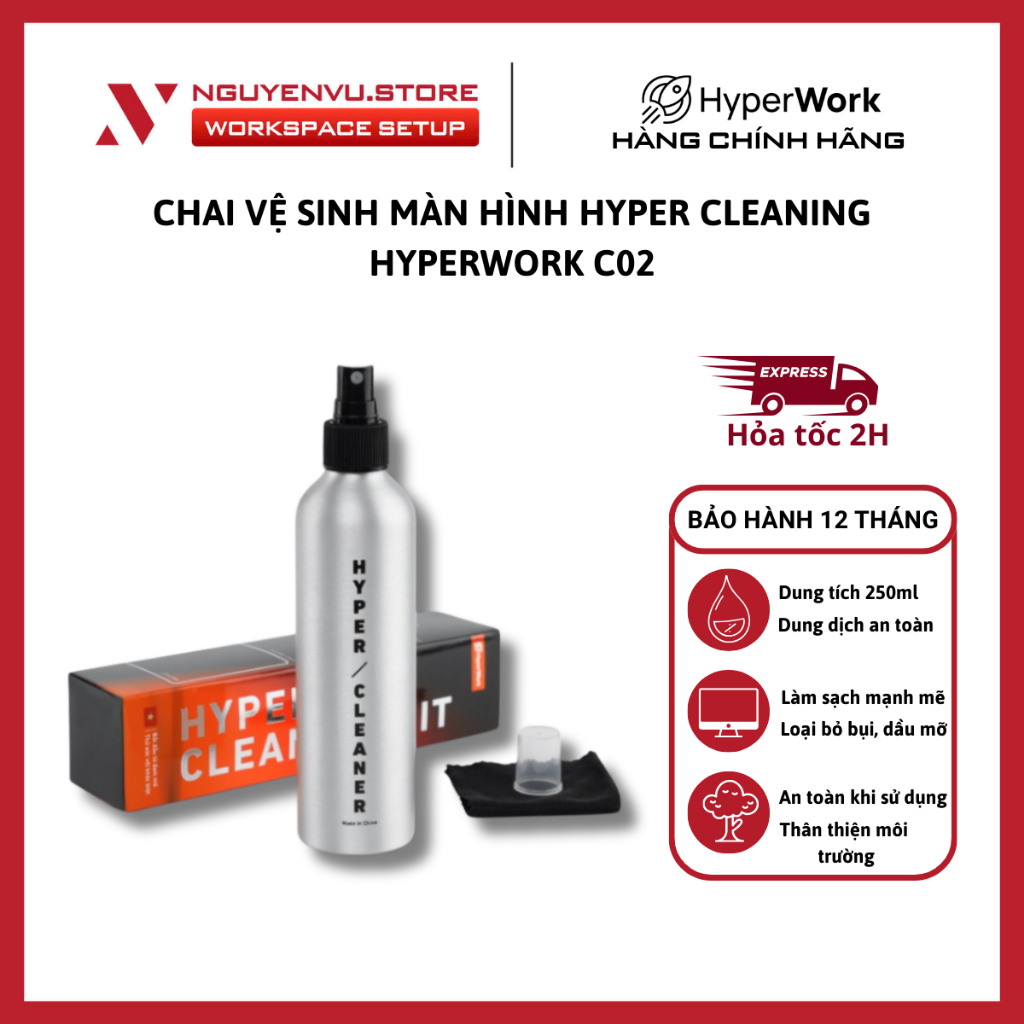 [KHO HN - HCM] Chai vệ sinh màn hình Hyper Cleaning HyperWork C02 - Dung tích 250ml - Hàng Chính ...