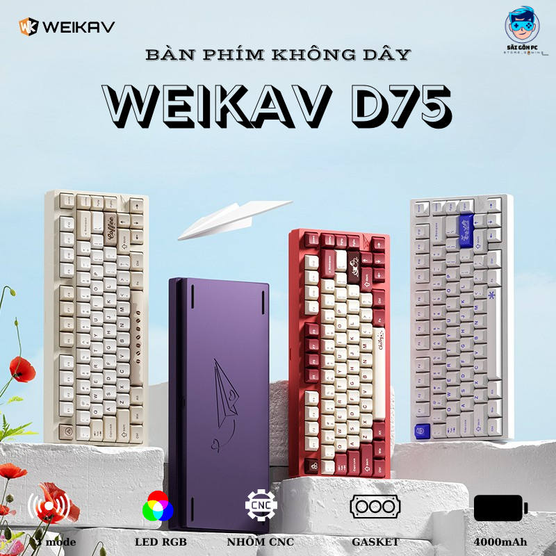 Bàn phím cơ khung nhôm CNC WEIKAV D75 - 3 mode kết nối không dây - LEd RGB - Hotswap | Shopee ...