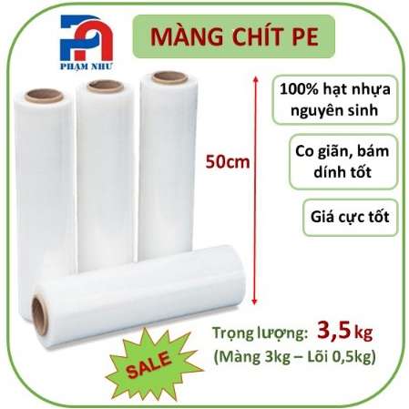 Màng chít PE - Khổ 50cm, loại 3,5kg - Sản xuất bằng hạt Nhựa nguyên sinh 100% bao bọc hàng hóa ...