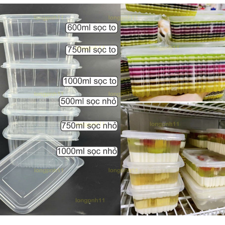 Set 10 hộp nhựa sọc kèm nắp làm rau câu ngàn lớp, đựng thạch, nhựa trong suốt, Tân hiệp hưng ...