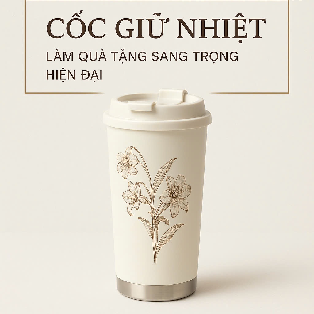 [Miễn Phí Khắc Tên] Cốc giữ nhiệt Hoa LYLY Coffee 500ml có ống hút, lõi Inox 316 giữ nhiệt đến ...